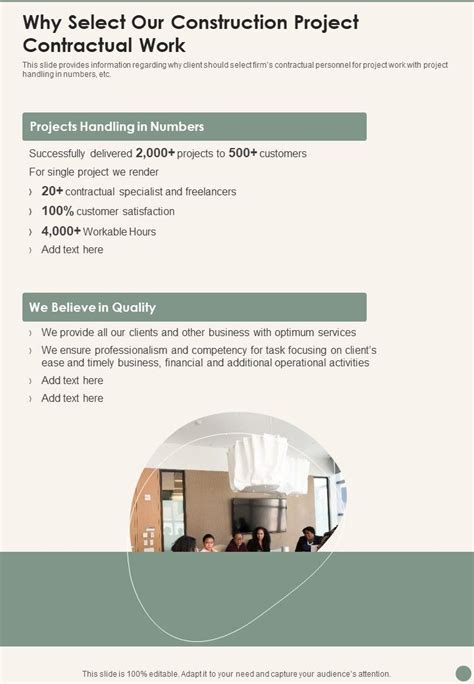 Why Select Our Construction Project Contractual Work One Pager Sample