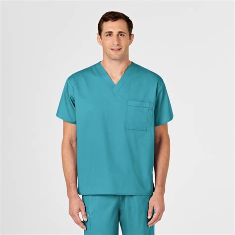 Wonderwork Unisex V Neck Scrub Top Teal Blue Wink Scrubs