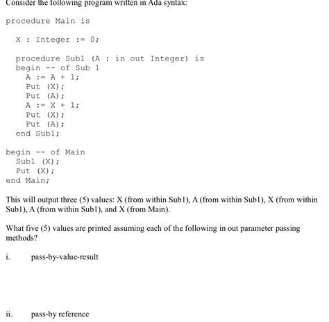 Solved Consider The Following Program Written In Ada Syntax