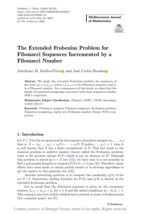 Pdf The Extended Frobenius Problem For Fibonacci Sequences
