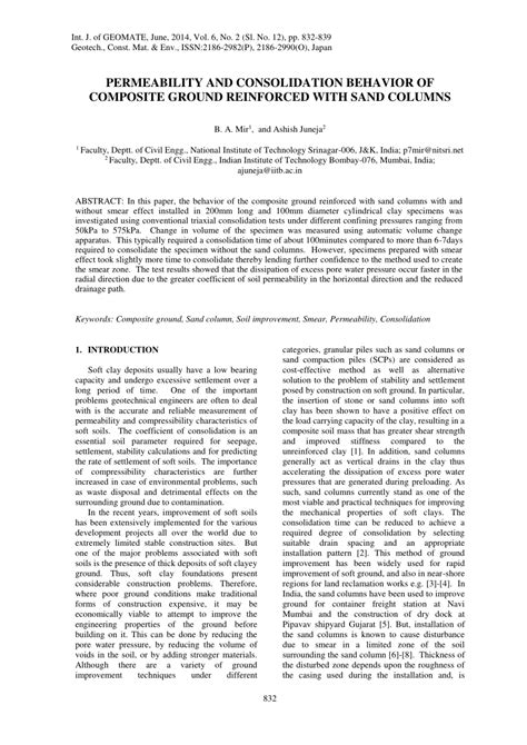 Pdf Permeability And Consolidation Behavior Of Composite Ground Reinforced With Sand Columns