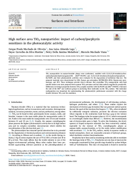 Pdf High Surface Area Tio2 Nanoparticles Impact Of Carboxylporphyrin