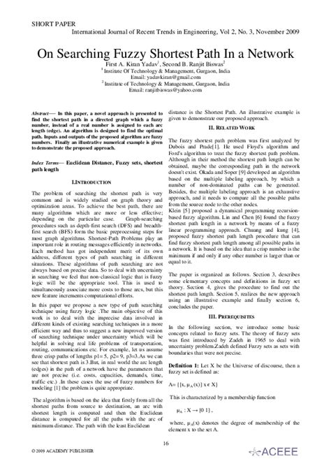 Pdf On Searching Fuzzy Shortest Path In A Network