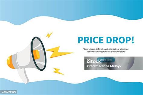 가격 인하 메가폰이 있는 배너 가격 하락 연설 풍선 배너 소매 쇼핑 온라인 마케팅 템플릿 배너 포스터 및 배경에 대 한 벡터 그림 개념에 대한 스톡 벡터 아트 및 기타