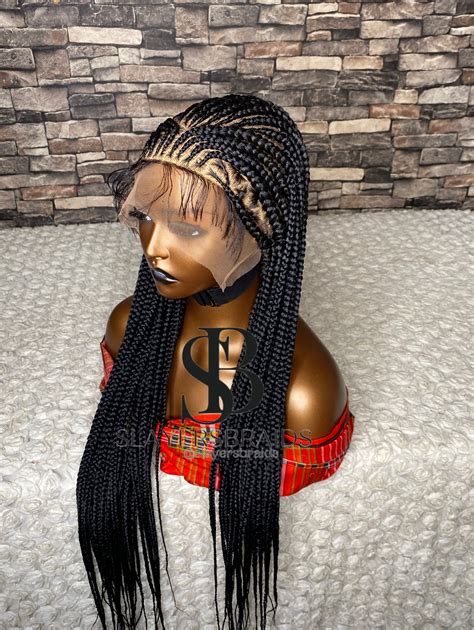 Ghana Weaving Cornrow Fulani Braided Wig For Black Women Lace Etsy