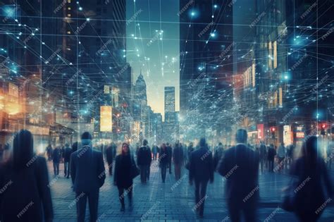 Premium Ai Image Crowd Of Business People Tracked With Technology Walking On Busy Urban City