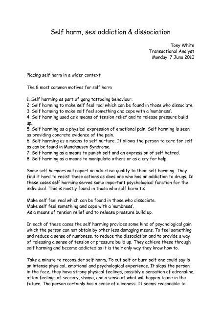 Self Harm Sex Addiction And Dissociation Tony White