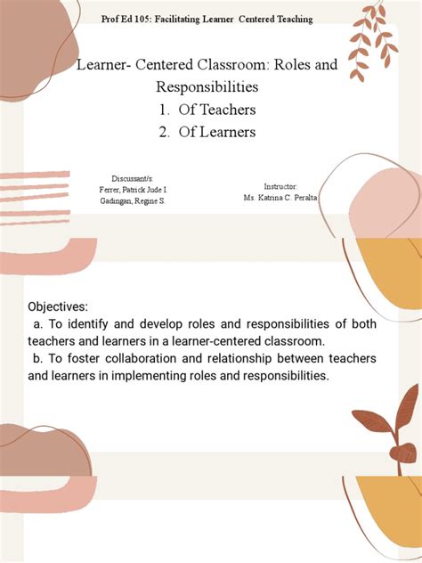 Unit 3 B Learner Centered Classrooms Roles And Responsibilities 1 Of Teachers 2 Of