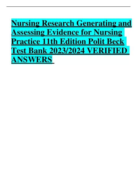 Nursing Research Generating And Assessing Evidence For Nursing Practice