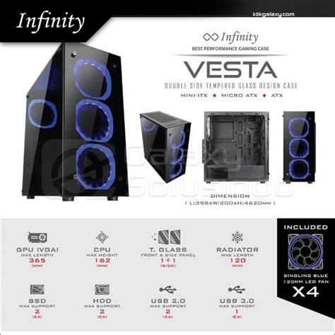 Jual Casing Gaming Infinity Vesta With Fan Led Blue Atx Gaming Pc Case Casing Fan Indonesia