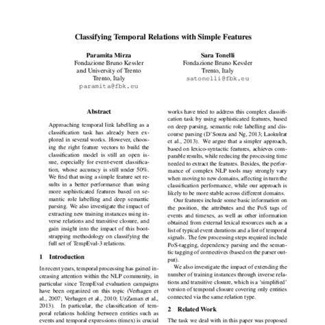 Classifying Temporal Relations With Simple Features Acl Anthology