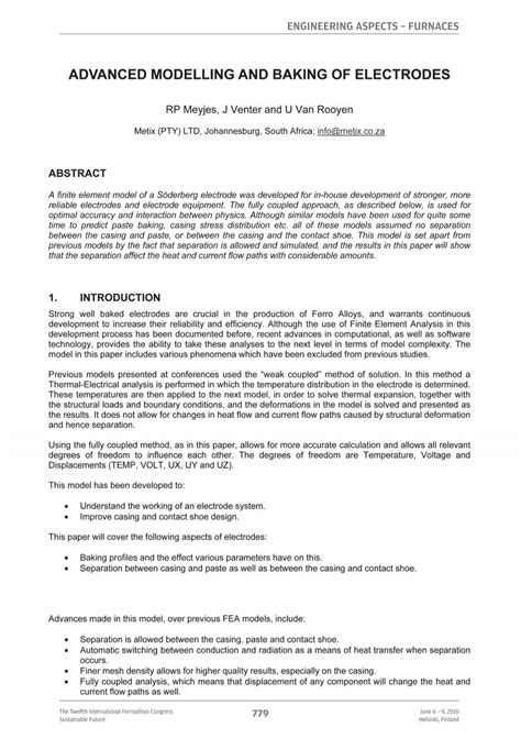 Advanced Modelling And Baking Of Soderberg Electrodes Za
