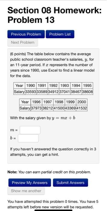 Section 08 Homework Problem 13 6 Points The Table