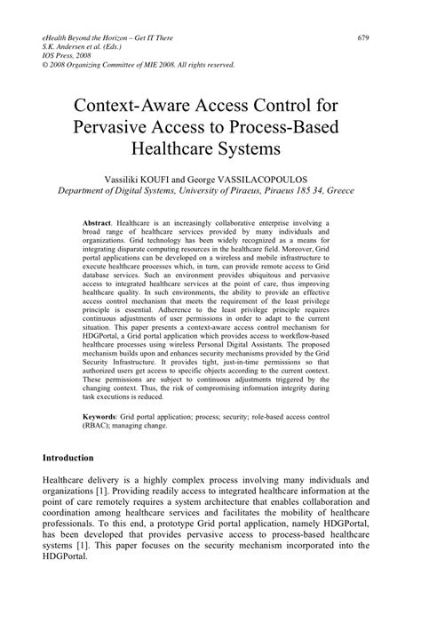 Pdf Context Aware Access Control For Pervasive Access To Process