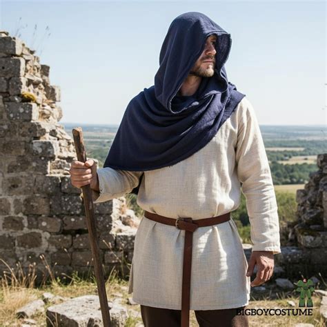 Medieval Hooded Cloak For Men Black Dark Blue Brown Monk Hood Scarf