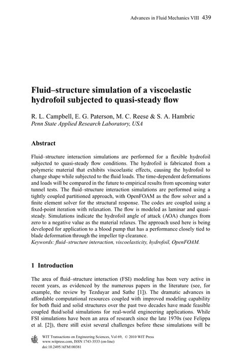 pdf fluid structure simulation of a viscoelastic hydrofoil subjected