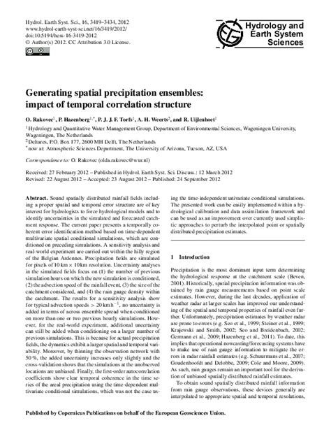 Pdf Generating Spatial Precipitation Ensembles Impact Of Temporal Correlation Structure