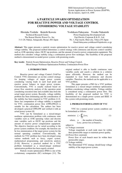 Pdf A Particle Swarm Optimization For Reactive Power And Voltage