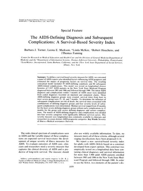 Pdf The Aids Defining Diagnosis And Subsequent Complications A