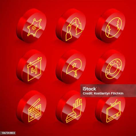 세트 라인 헥사그램 보안관 그랜드 캐년 야구 공 날짜 와 달력 7 월 4 군사 헬멧 도넛 영화 클래퍼와 버거 감자 튀김 아이콘