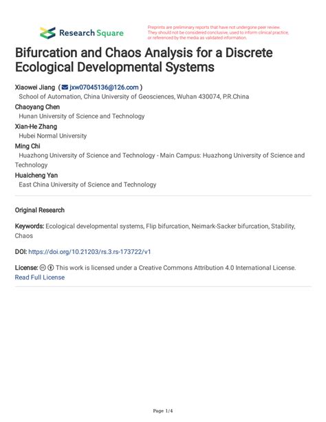 Pdf Bifurcation And Chaos Analysis For A Discrete Ecological
