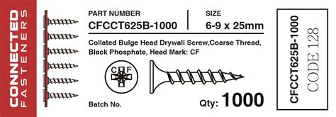 Cf 6g X 25mm Collated Coarse Thread Black Phosphate 1000pcs Hume