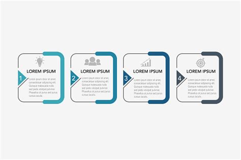 사업 계획 전략 로드맵 워크 플로우 옵션을위한 벡터 인포 그래픽 템플릿 4 단계 현대 최소 타임 라인 다이어그램 크리에이 티브 스타일 다양한 색상의 사각형 모양 0명에 대한