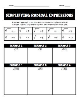 Simplifying Square Root Expressions Notes By Natalie Beebe TPT