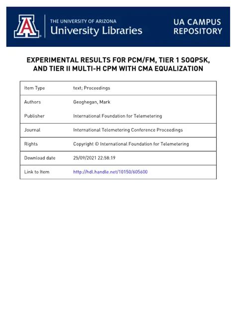 Experimental Results For Pcmfm Tier 1 Soqpsk And Tier Ii Multi H Cpm