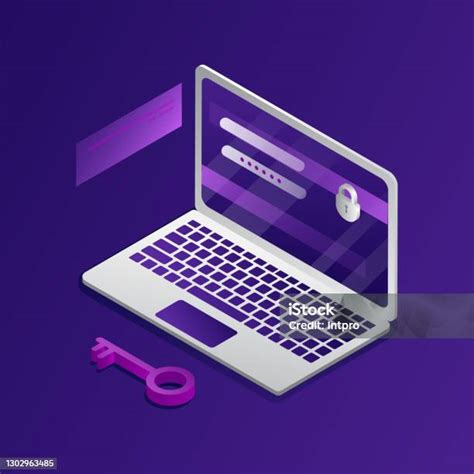 요소와 어두운 파란색 배경에 벡터 그림 만화 3d 스타일의 등등 측정 구성 숨겨진 정보와 화면에 잠금 기호큰 노트북 키 근처에