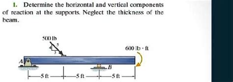 1 Determine The Horizontal And Vertical Components Of Reaction At The Supports Neglect The