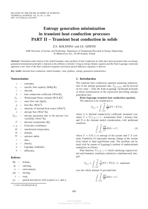 Pdf Entropy Generation Minimization In Transient Heat Conduction Processes Part Ii Transient
