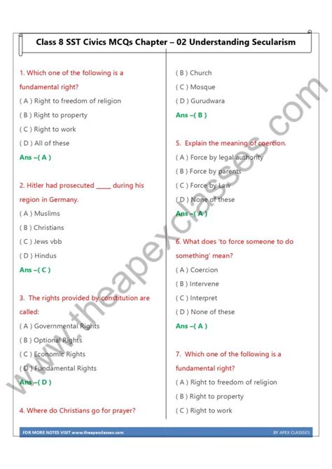 Class SST MCQs In English PDF APEX CLASSES