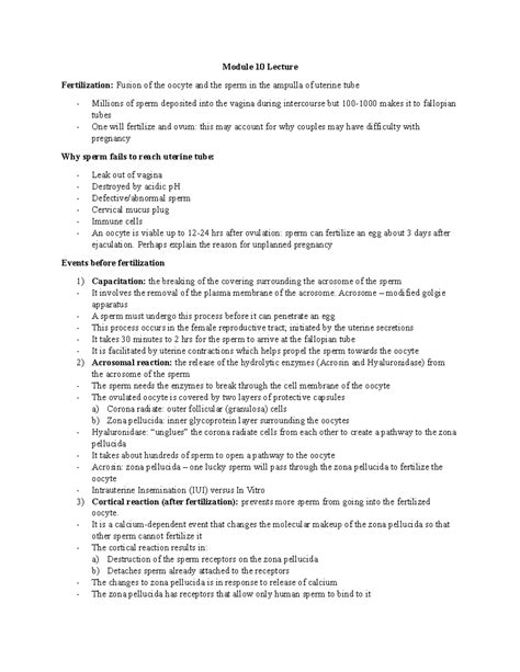 Mod 10 Lecture Module 10 Lecture Fertilization Fusion Of The Oocyte And The Sperm In The