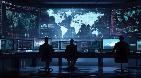 silhouetted figures in a control room monitoring global data premium