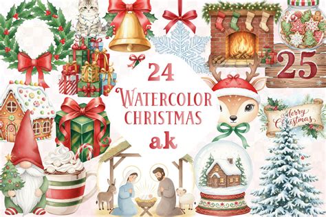 Watercolor Christmas Clipart Bundle Graphic By Ak Artwork · Creative