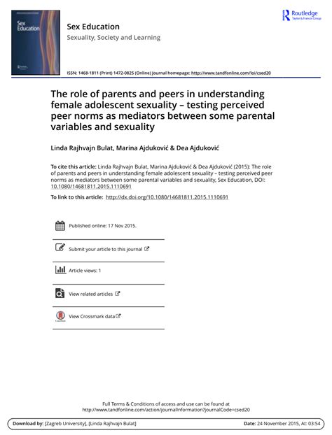 PDF The Role Of Parents And Peers In Understanding Female Adolescent Sexuality Testing