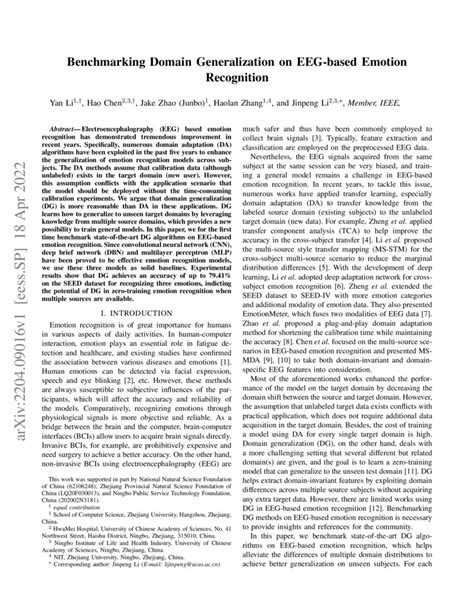 Benchmarking Domain Generalization On Eeg Based Emotion Recognition Deepai