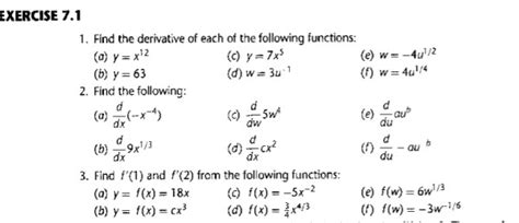 Solved Exercise 7 1 1 Find The Derivative Of Each Of The