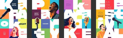 Bold Geometric Karaoke Poster Set Modern Brutalist Design With