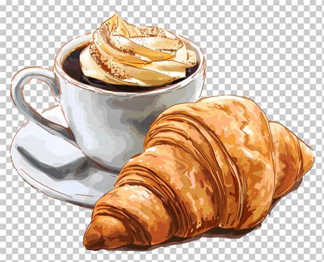 Croissant With Coffee Coffee Cup With Croissant Illustration Png