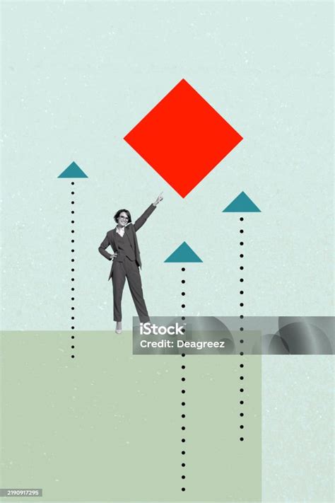 수직 스케치 3d 삽화 콜라주 포스터 행복 사업가 소녀 포인트 광장 그림 화살표 개발 성공 성장 최대 합성 이미지에 대한 스톡 사진 및 기타 이미지 Istock