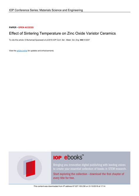 Pdf Effect Of Sintering Temperature On Zinc Oxide Varistor Ceramics