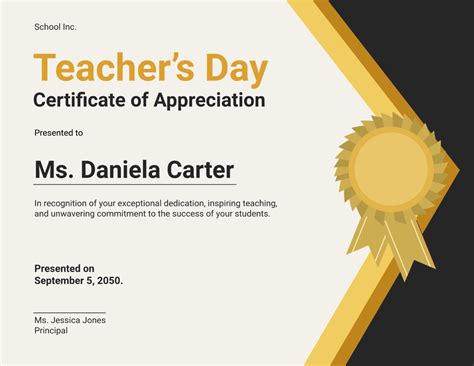 Principal Appreciation Day Certificate Teacher Appreciation