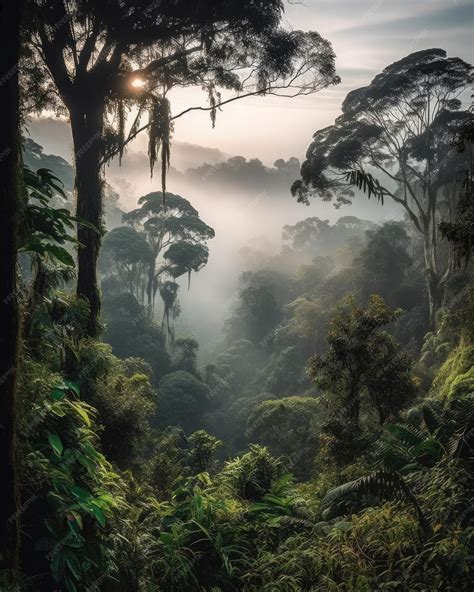 Premium Ai Image A Rainforest With Trees And Fog Generative Ai