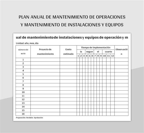 Plantilla De Plan De Mantenimiento En Excel