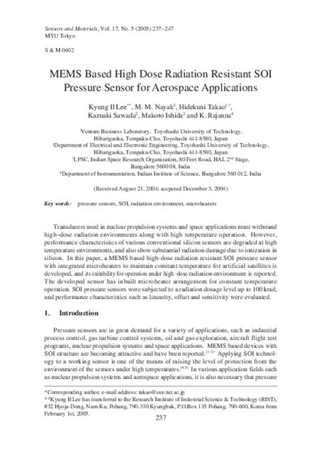 Pdf Mems Based High Dose Radiation Resistant Soi Pressure Sensor For Aerospace Applications