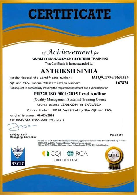 Antriksh Sinha In On Linkedin Bscic Iso9001 Certification
