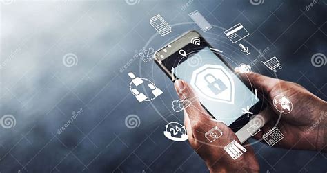 Hands Phone And Digital Transformation For Cybersecurity Mobile App