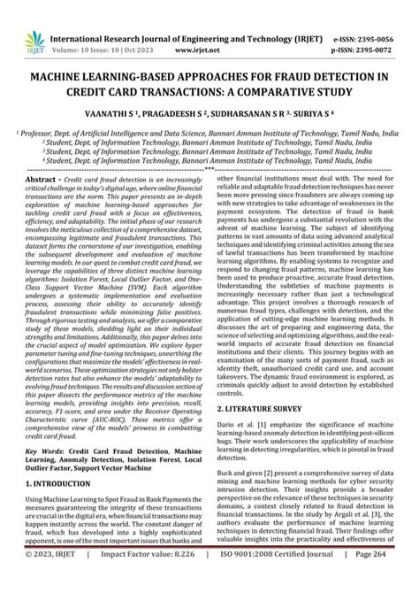 Machine Learning Based Approaches For Fraud Detection In Credit Card